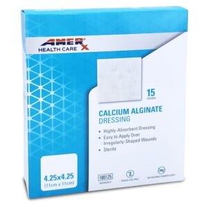 amerx - calcium alginate - wound dressing pads - non adhesive pads - absorbs up to 20x its weight in fluid for pressure and diabetic ulcers