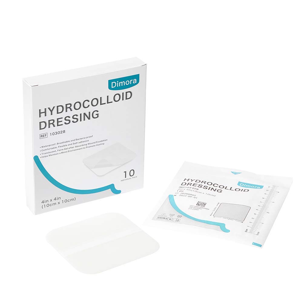 Dimora Calcium Alginate Wound Dressing, 4'' x 4'' Patches & Hydrocolloid Dressing 4'' x 4'', Sterile Self-Adhesive Patches