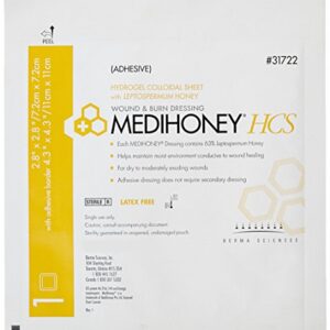 Derma Sciences 31722 Medihoney Dressing Hydrogel Colloidal Sheet, Adhesive, 2.8" Width x 2.8" Length (Pack of 10)