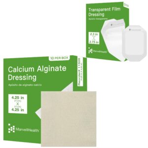 marvellhealth calcium alginate dressing & transparent film dressing, soft & conformable