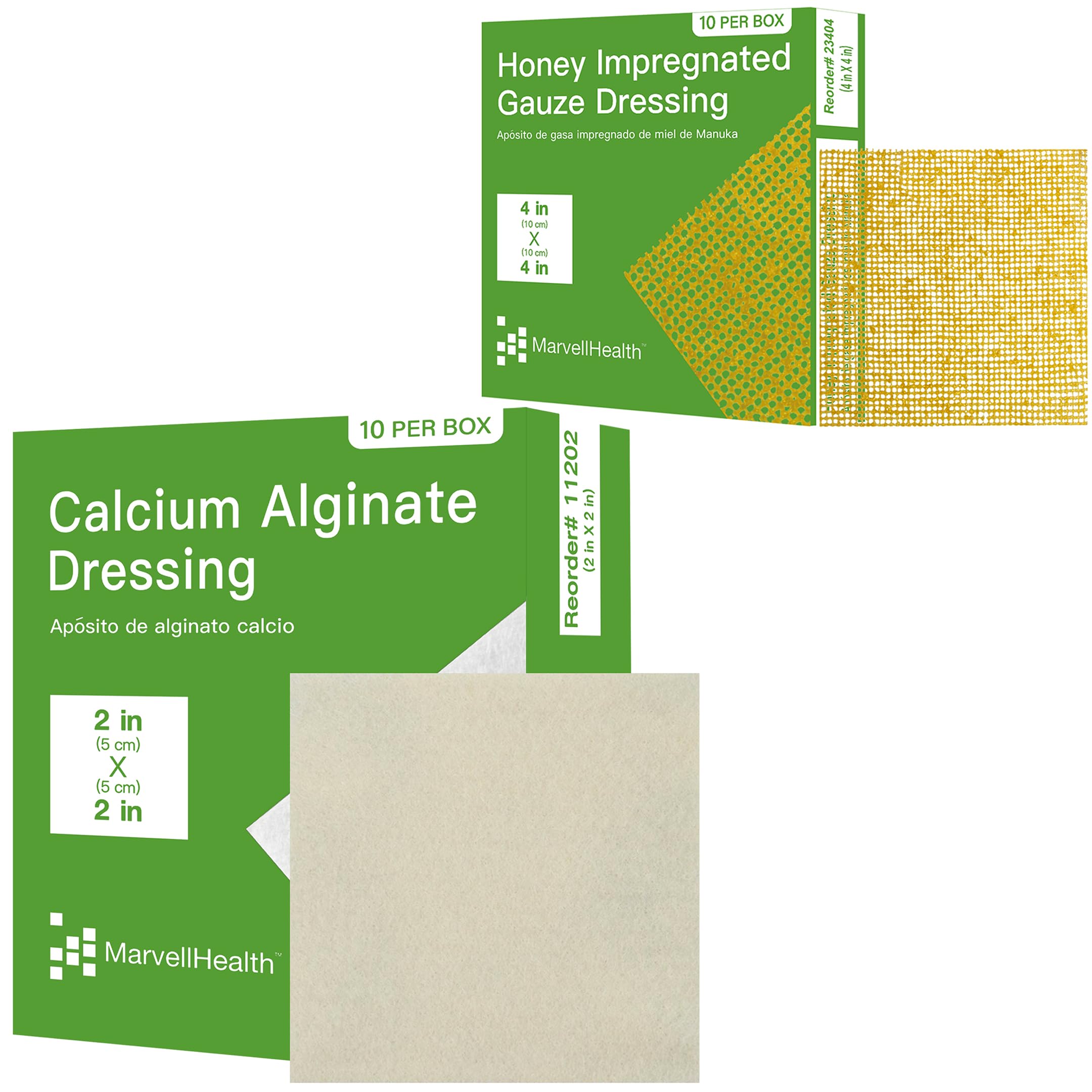 MarvellHealth Calcium Alginate Dressing & Honey Impregnated Gauze Dressing, Soft & Conformable