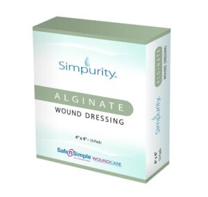 calcium alginate wound dressing 4" x 4" -simpurity- individual thick pads antimicrobial alginate dressing fiber padding medical absorbency healing pads for bed sore-pressure sore-leg ulcer