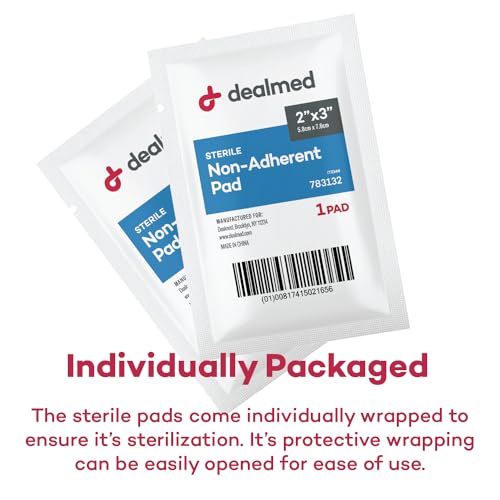 Dealmed Sterile Non-Adherent 2" x 3" Gauze Pads Non-Adhesive Wound Dressing, Highly Absorbent & Non-Stick, Painless Removal-Switch, Individually Wrapped for Extra Protection (Box of 100)