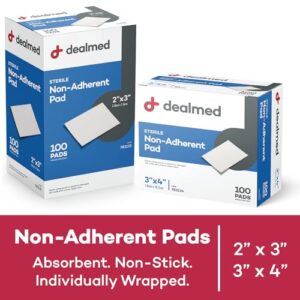 Dealmed Sterile Non-Adherent 2" x 3" Gauze Pads Non-Adhesive Wound Dressing, Highly Absorbent & Non-Stick, Painless Removal-Switch, Individually Wrapped for Extra Protection (Box of 100)