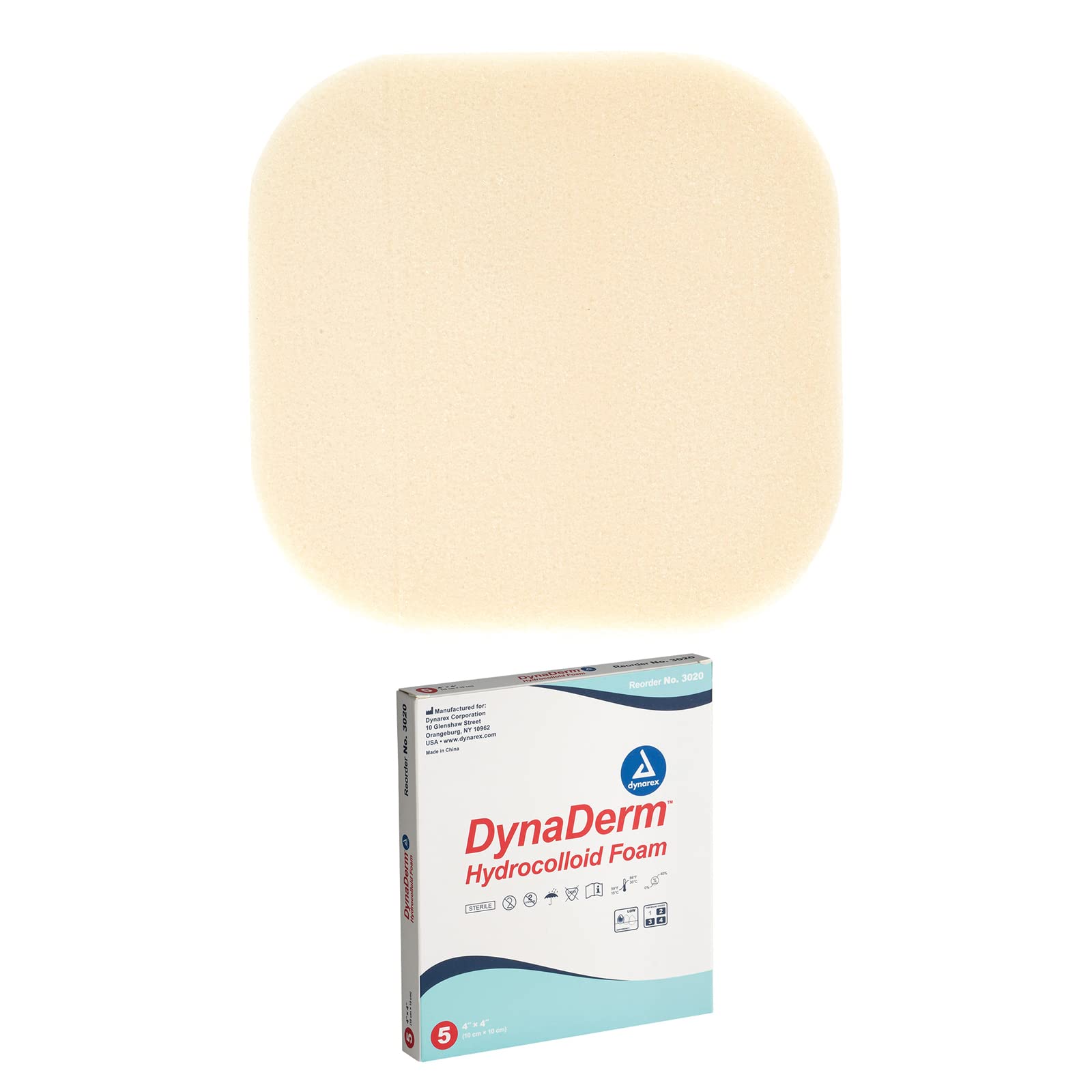 Dynarex DynaDerm Hydrocolloid Dressings, Sterile Moist Bandages Used for All Kinds of Wounds, 4" x 4", Foam & Latex-Free, Peel-Down Patches - 1 Box of 5 Dressings