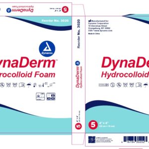 Dynarex DynaDerm Hydrocolloid Dressings, Sterile Moist Bandages Used for All Kinds of Wounds, 4" x 4", Foam & Latex-Free, Peel-Down Patches - 1 Box of 5 Dressings