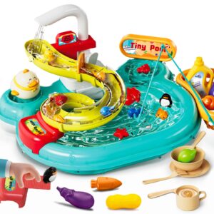 lewant play sink with running water, kids kitchen sink & fishing playset with electric faucet, toy kitchen accessories, play food, dishwasher toy for toddler girl boy birthday