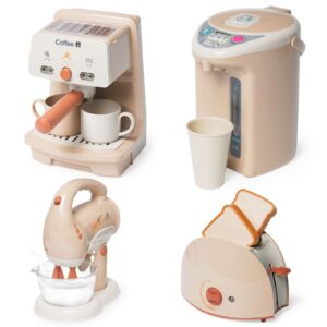 kitchen appliances toy for kids kitchen pretend play toy play kitchen set with coffee maker blender espresso machine water dispenser toaster mixer realistic sounds for boys girls 3+