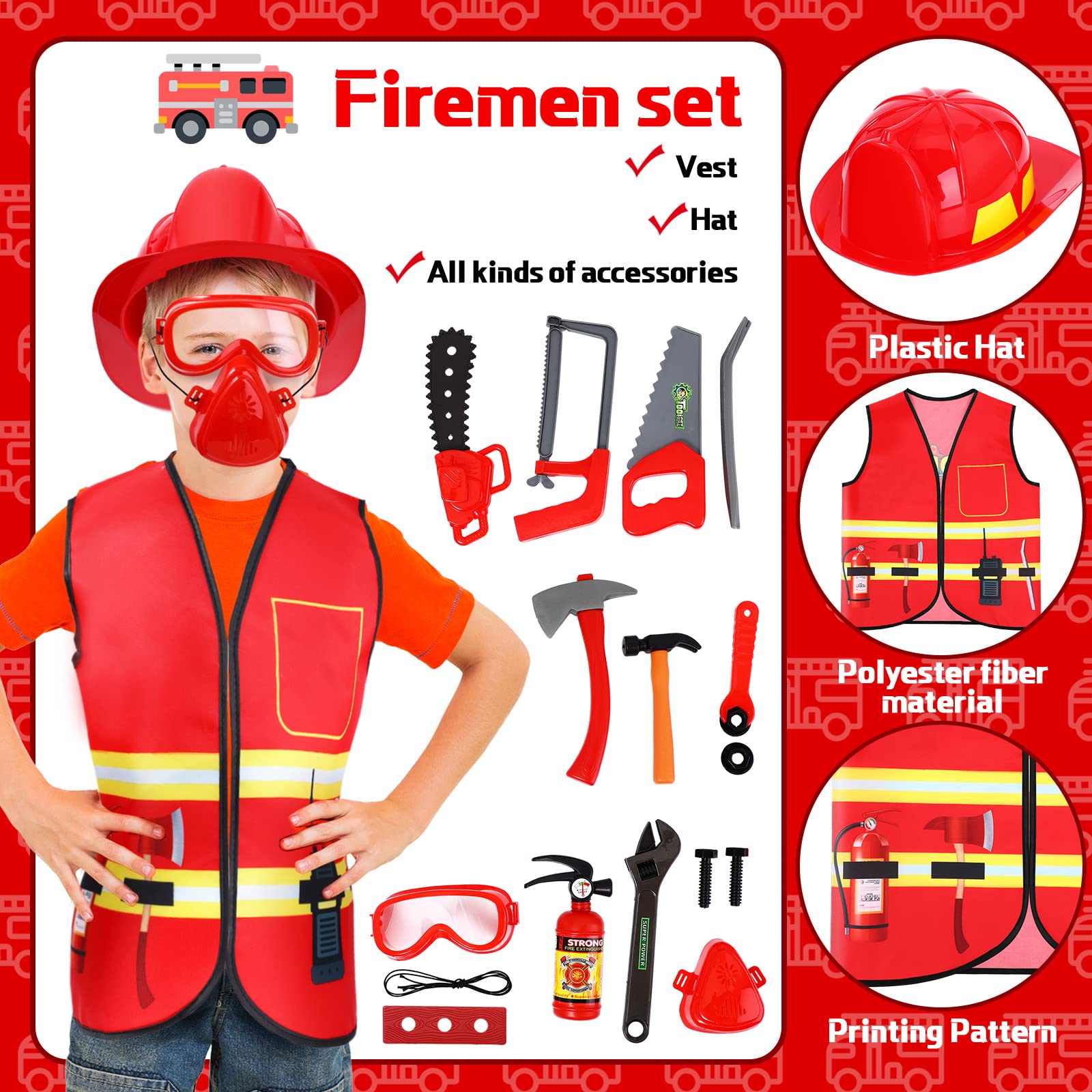 Deekin 5 Sets Kids Dressing up Costumes, Toddler Dressing up and Play for Age 3-7, Construction Worker, Police, Firefighter, Doctor, Surgeon Vest for Boys Girls Pretend Role Accessories