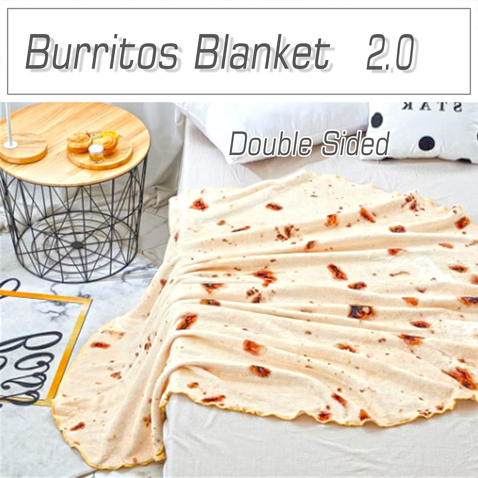 Kimdee Burrito Tortilla Blanket Double Sided 71 inches 280 GSM Cozy Flannel Fabric Novelty Giant Food Throw Blanket for Bed, Couch, Travel, Picnic and Beach for Kids