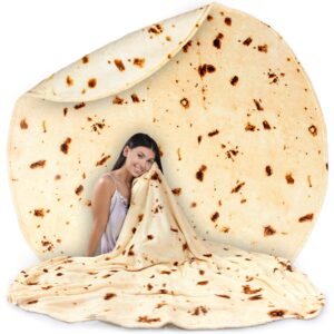 zulay burritos tortilla blanket wrap - double sided large 60 inches blanket - holiday novelty blanket - soft flannel round blanket premium 280 gsm - fun white elephant gift for adults