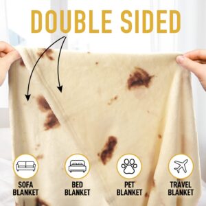 Zulay Burritos Tortilla Blanket Wrap - Double Sided Large 60 inches Blanket - Holiday Novelty Blanket - Soft Flannel Round Blanket Premium 280 GSM - Fun White Elephant Gift for Adults