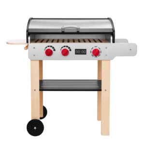 OOOK Wooden Play Barbecue Toy Grill, Kids Grill Playset with Play Food and Grilling Tools, Play Kitchen Accessories for Toddlers Boys Girls Age 3+