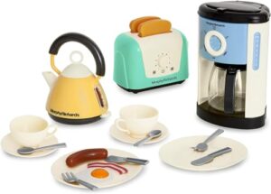 casdon morphy richards toys - complete kitchen set - toy appliance playset for kids with toaster, coffee maker, kettle, play food & more - for children aged 3+