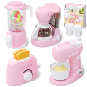 kitchen appliances toys, toy kitchen set for kids play kitchen accessories set, blender, coffee maker machine, mixer and toaster. girls toys ages 4-8