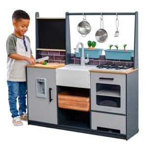 kidkraft wooden farm to table play kitchen with ez kraft assembly™, lights & sounds, ice maker and 17 accessories