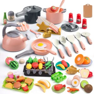 zero zoo 105pcs kids kitchen toy accessories, toddler pretend bbq camping cooking playset, play pots, pans, utensils cookware toys, play food set, vegetables, learning gift for girls boys