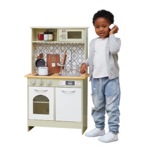 teamson kids - little chef boston modern play kitchen - olive green/white 22.25 x 12 x 37.5 inches