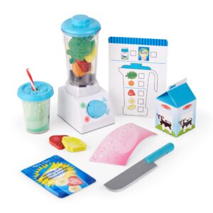 melissa & doug smoothie maker blender set with play food - 22 pieces - play blender mixer toy for kids kitchen ages 3+