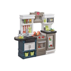 step2 modern metro kitchen set for kids, indoor/outdoor play kitchen set, interactive play with lights and sounds, toddlers 2+ years old, realistic 33 piece kitchen toy accessories, easy assembly