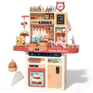 play kitchen- kitchen playset pretend food - toy accessories set w/real sounds & light, play sink, cooking stove with steam, 88 pcs fortoddlers kids 37 inch