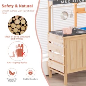 Costzon Mud Kitchen, Wooden Pretend Play Kitchen with Removable Sink, Stoves, Cooking Accessories, Backyard Garden Worktop Toy, Mud Kitchen for Kids Outdoor, Kids Kitchen Playset for Boys Girls 3+