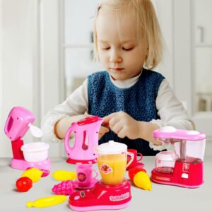 Kitchen Appliances Toy,Kids Kitchen Pretend Accessories Play Set,Coffee Maker Machine,Blender,Mixer and Kettle with Realistic Light and Sounds,Play Kitchen Set for Kids Boys Girls