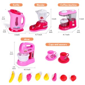 Kitchen Appliances Toy,Kids Kitchen Pretend Accessories Play Set,Coffee Maker Machine,Blender,Mixer and Kettle with Realistic Light and Sounds,Play Kitchen Set for Kids Boys Girls