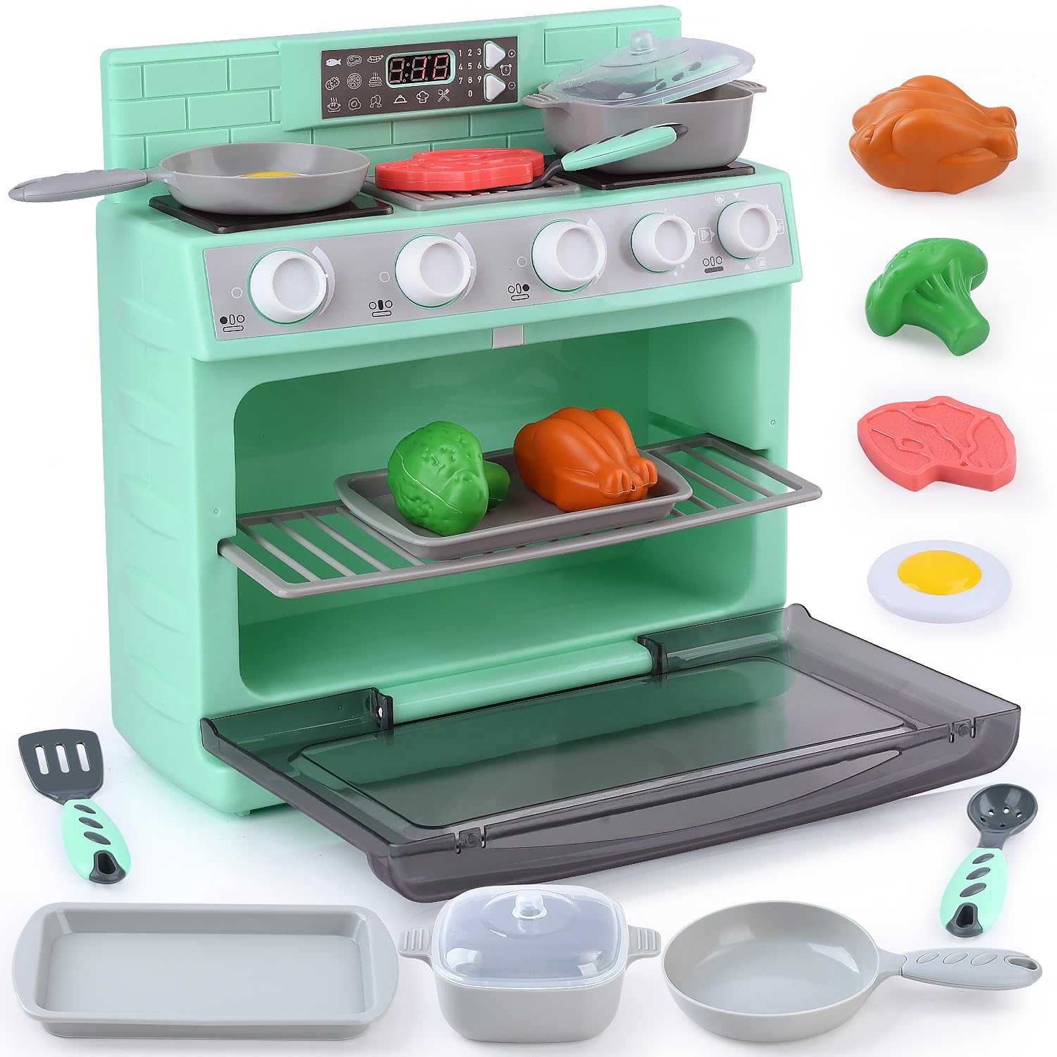 Toy Oven Play Kitchen Accessories - Realistic Pretend Play Appliance for Kids with Lights & Sounds, Unique Kids Kitchen Playset Play Food Toddler Learning Toys for Boys Girls Gift Birthday Christmas