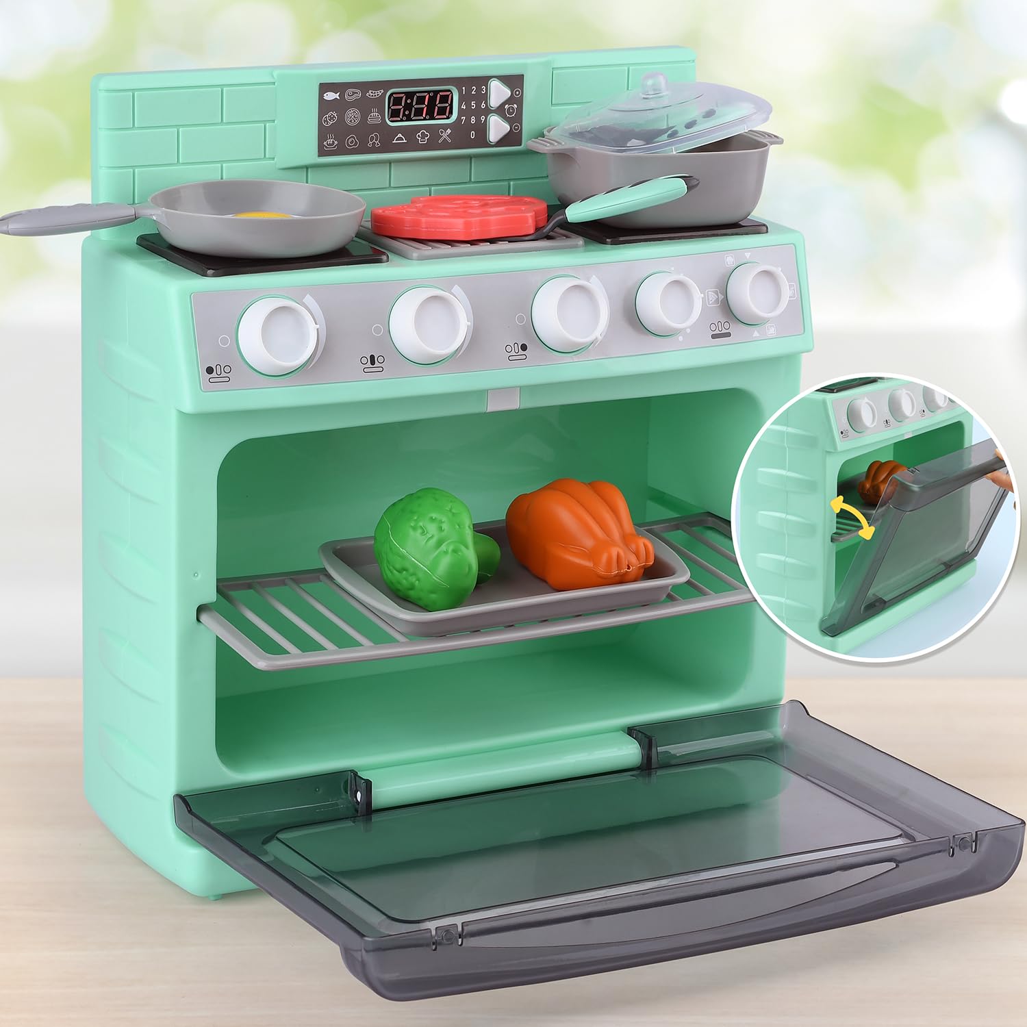 Toy Oven Play Kitchen Accessories - Realistic Pretend Play Appliance for Kids with Lights & Sounds, Unique Kids Kitchen Playset Play Food Toddler Learning Toys for Boys Girls Gift Birthday Christmas