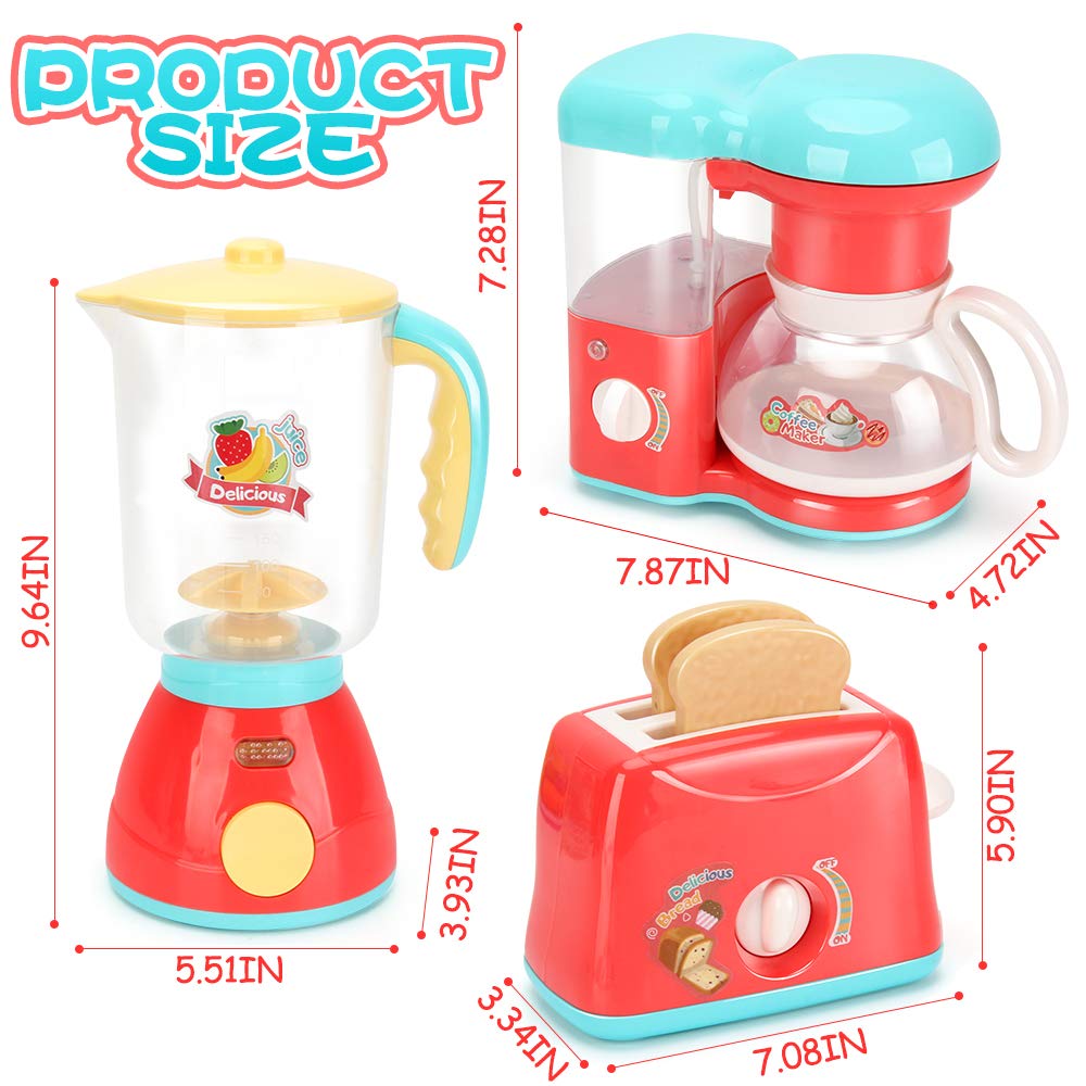 Kids Assorted Kitchen Appliance Toys, Pretend Kitchen Toy Set Includes Coffee Maker ,Blender and Toaster ,Cutting Play Food and Kitchen Utensils Accessories,Learning Gift for Toddlers Baby Girls Boys