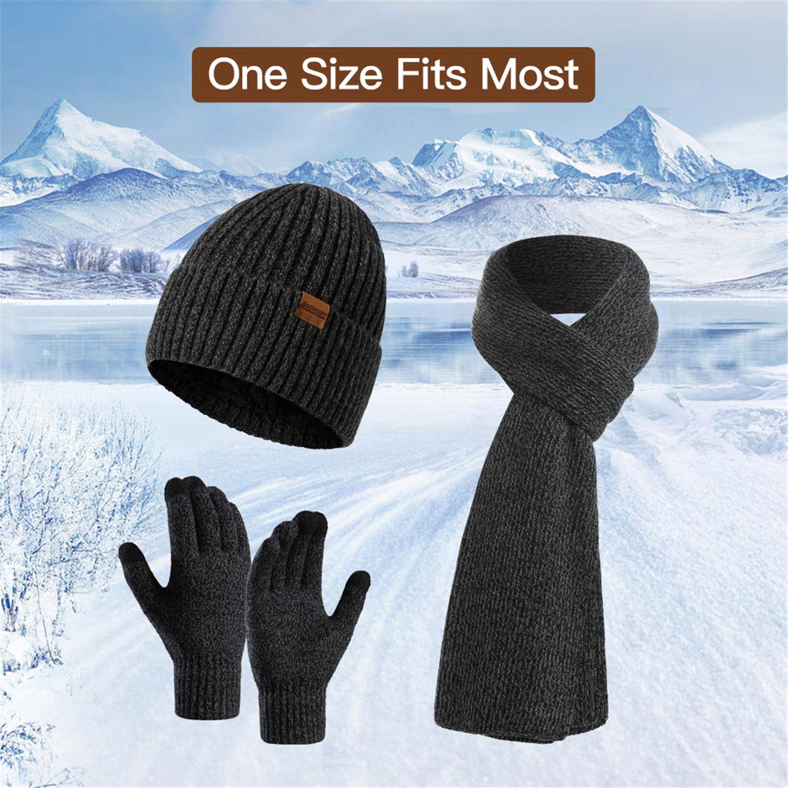 Honnesserry Winter Hats Scarf for Men with Touchscreen Gloves Warm Men's Scaves and Beanie Hat Themal Gloves Set