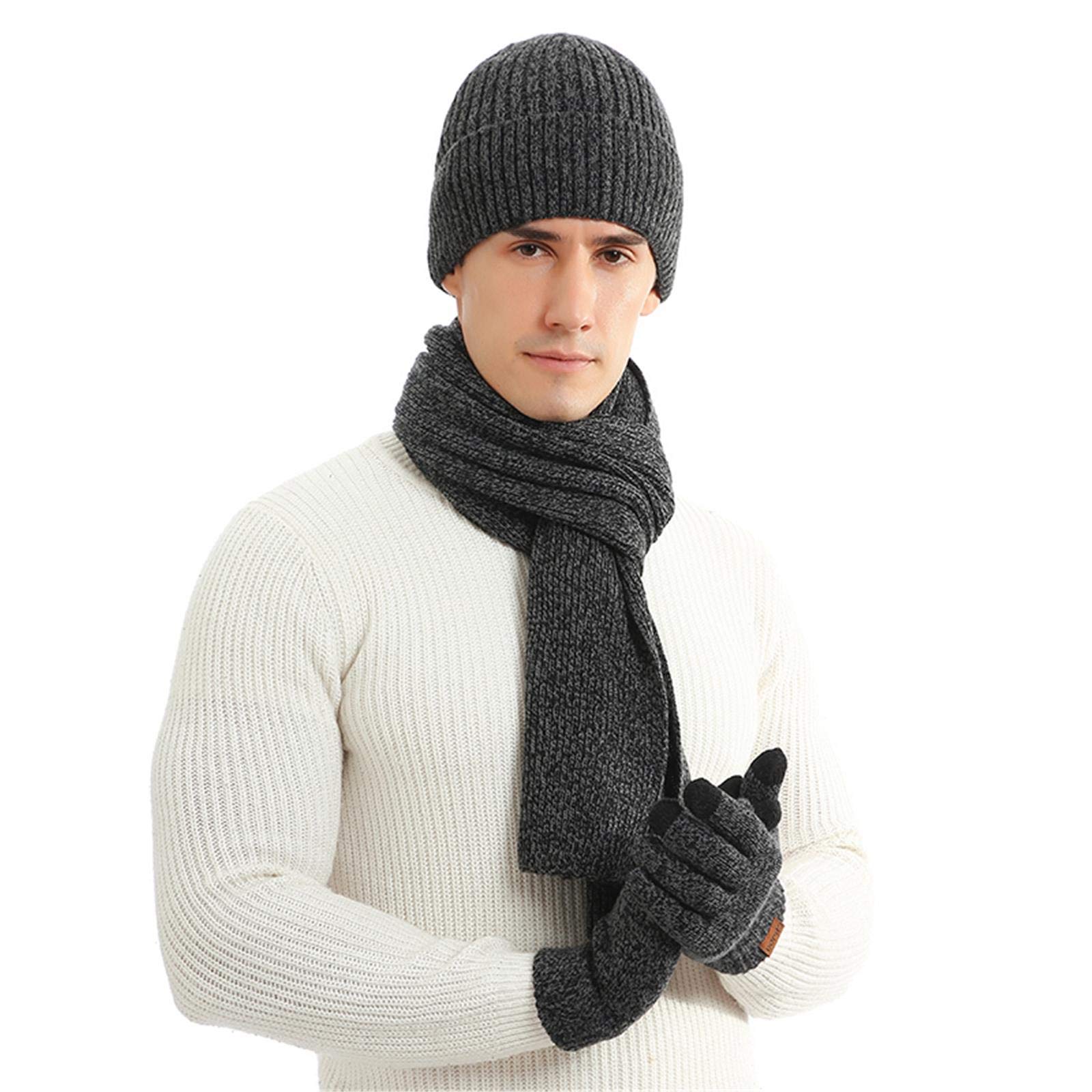 Honnesserry Winter Hats Scarf for Men with Touchscreen Gloves Warm Men's Scaves and Beanie Hat Themal Gloves Set