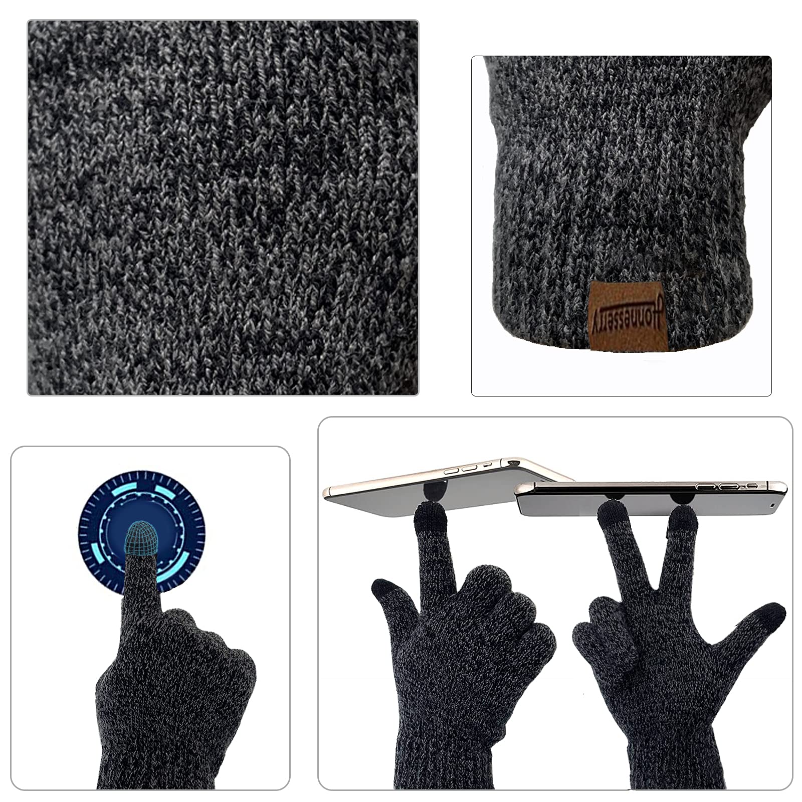 Honnesserry Winter Hats Scarf for Men with Touchscreen Gloves Warm Men's Scaves and Beanie Hat Themal Gloves Set