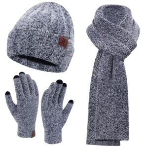 womens winter warm knit beanie hat touchscreen gloves long neck scarf set with fleece lined skull caps gifts for women men