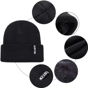 4 Piece Set Winter Beanie Hat and Glove Set with Fleece Lining, Winter Hat and Gloves Set, Unisex Cap and Glove Set for Men Women Black, Gray