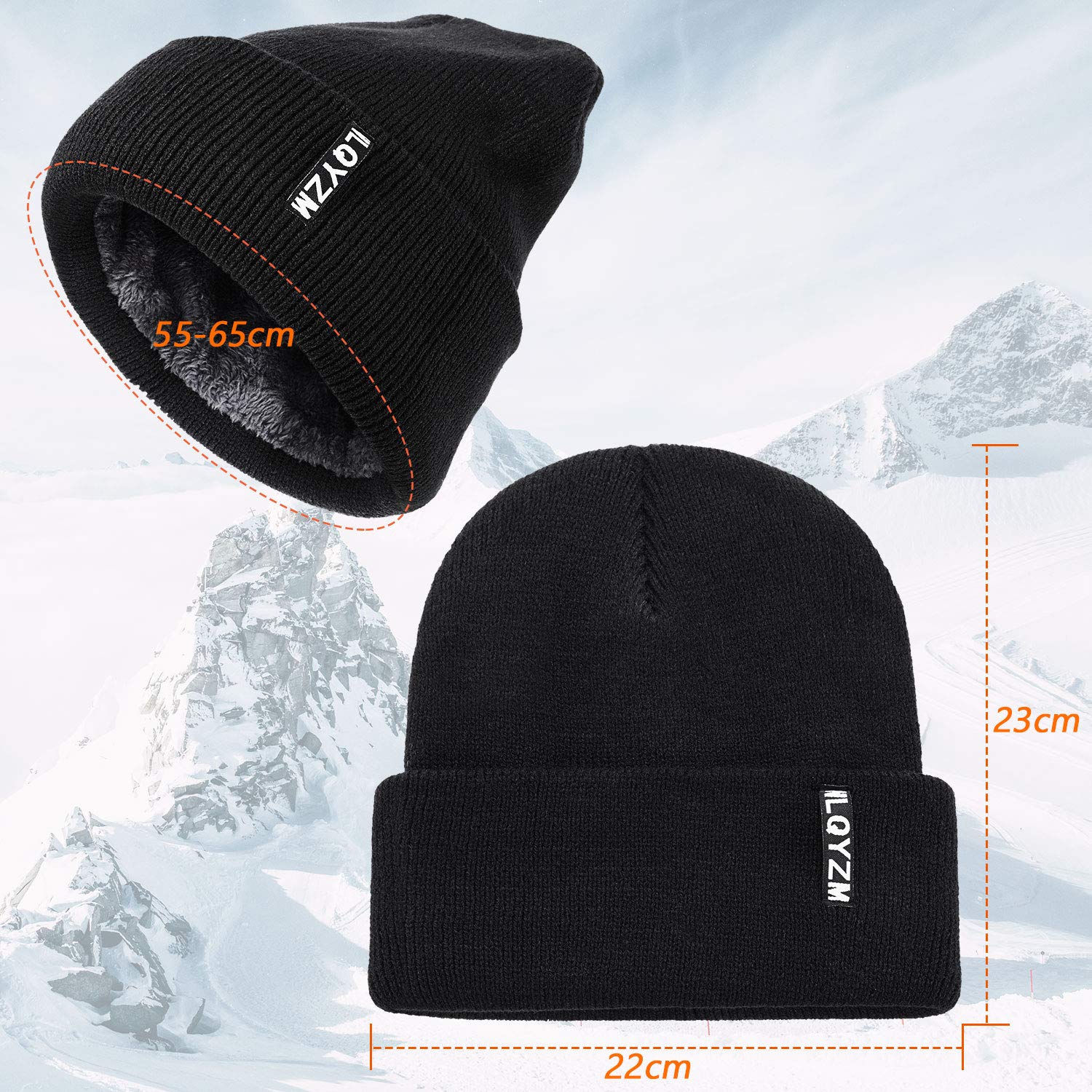 4 Piece Set Winter Beanie Hat and Glove Set with Fleece Lining, Winter Hat and Gloves Set, Unisex Cap and Glove Set for Men Women Black, Gray