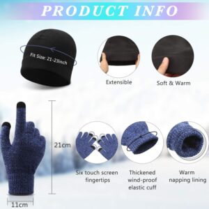 SATINIOR 6 PCS Winter Warm Beanie Hat Fleece Cap and Touchscreen Thermal Anti-Slip Gloves (Black, Gray, Navy Blue)