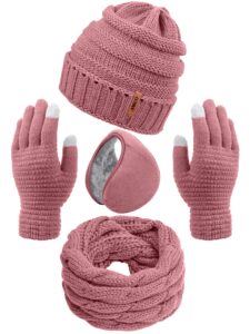 aneco winter warm sets knitted scarf beanie hat touch screen gloves and winter ear warmer for men or women