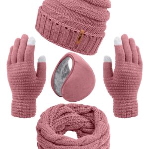 Aneco Winter Warm Sets Knitted Scarf Beanie Hat Touch Screen Gloves and Winter Ear Warmer for Men or Women