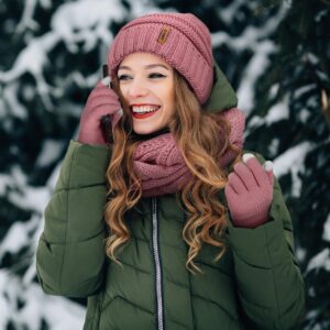 Aneco Winter Warm Sets Knitted Scarf Beanie Hat Touch Screen Gloves and Winter Ear Warmer for Men or Women