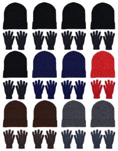 24x winter beanies & gloves combo pack, bulk pack for men women, warm cozy gift (assorted #1)