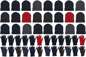 48x winter beanies & gloves combo pack, bulk pack for men women, warm cozy gift (assorted #1)