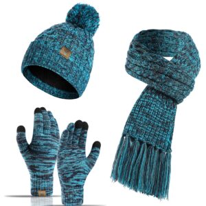 honnesserry winter warm beanie hat scarf and touchscreen gloves set for womens skull caps neck scarves with fleece lined