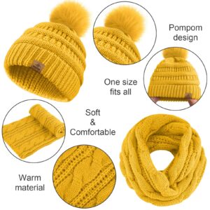 URATOT Winter Warm Sets Knitted Scarf Beanie Pompom Hat Touch Screen Gloves and Winter Ear Warmer Set for Men or Women