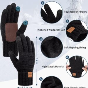 Mens Hat Scarf and Gloves Set Winter, Thick Thermal Fleece Lined Slouchy Beanie Neck Warmer Scarves Touchscreen Gloves, 3 in 1 Warm Set for Cold Weather(Black)