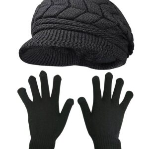 HINDAWI Winter Hat Gloves for Women Knit Snow Ski Outdoor Caps Touch Screen Mittens (Black)