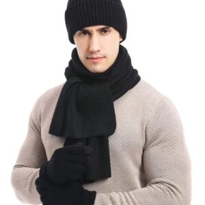 Maleroads Mens Beanie Scarf Gloves Set Knit Winter Fleece Lining Thick Hat Shawl For Women