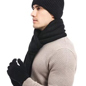 Maleroads Mens Beanie Scarf Gloves Set Knit Winter Fleece Lining Thick Hat Shawl For Women