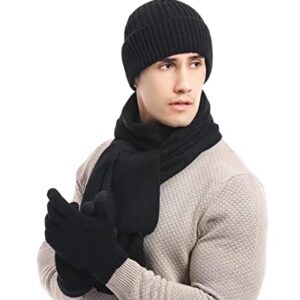 Maleroads Mens Beanie Scarf Gloves Set Knit Winter Fleece Lining Thick Hat Shawl For Women